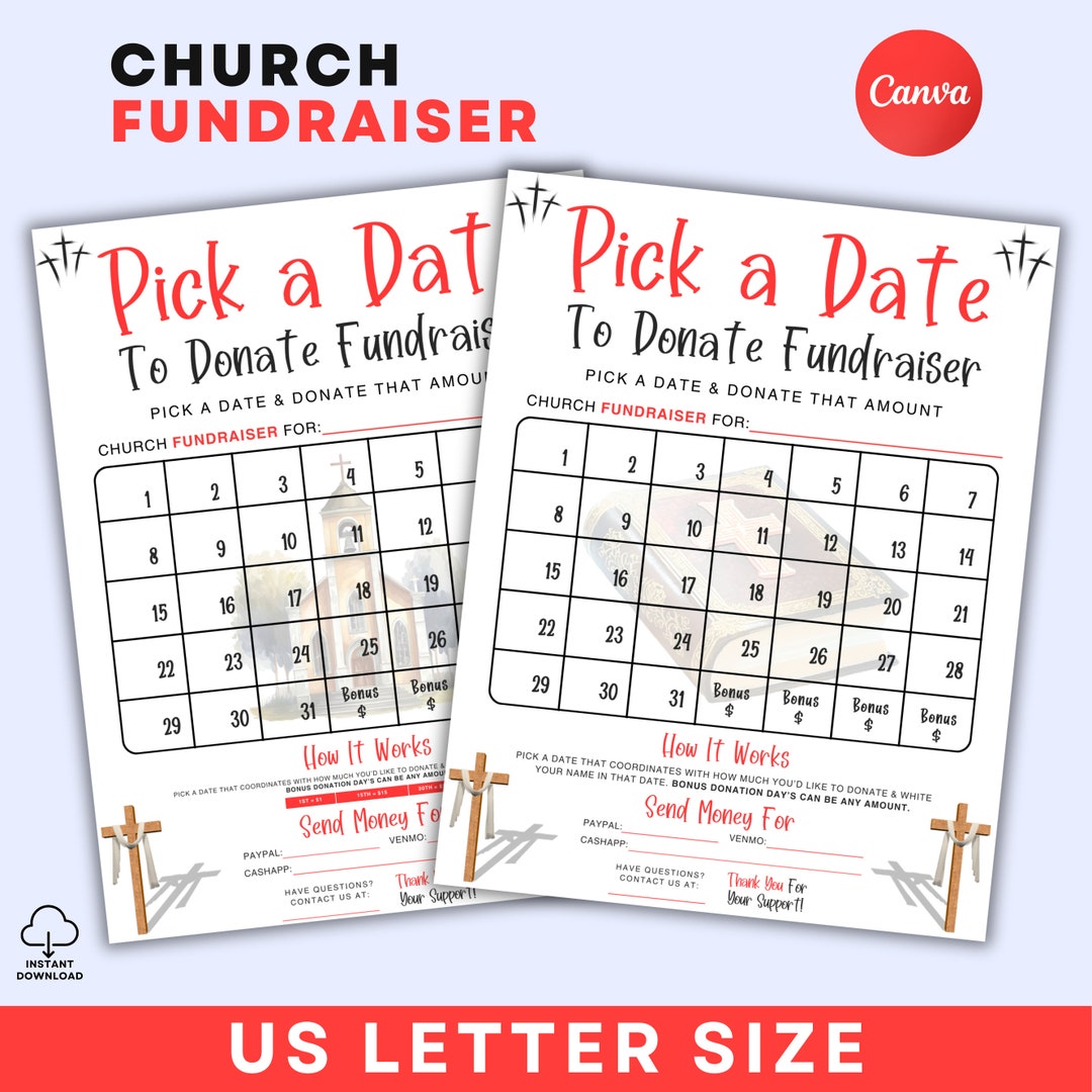 Church Fundraising Calendar, Pick a Date Donation Church Calendar ...