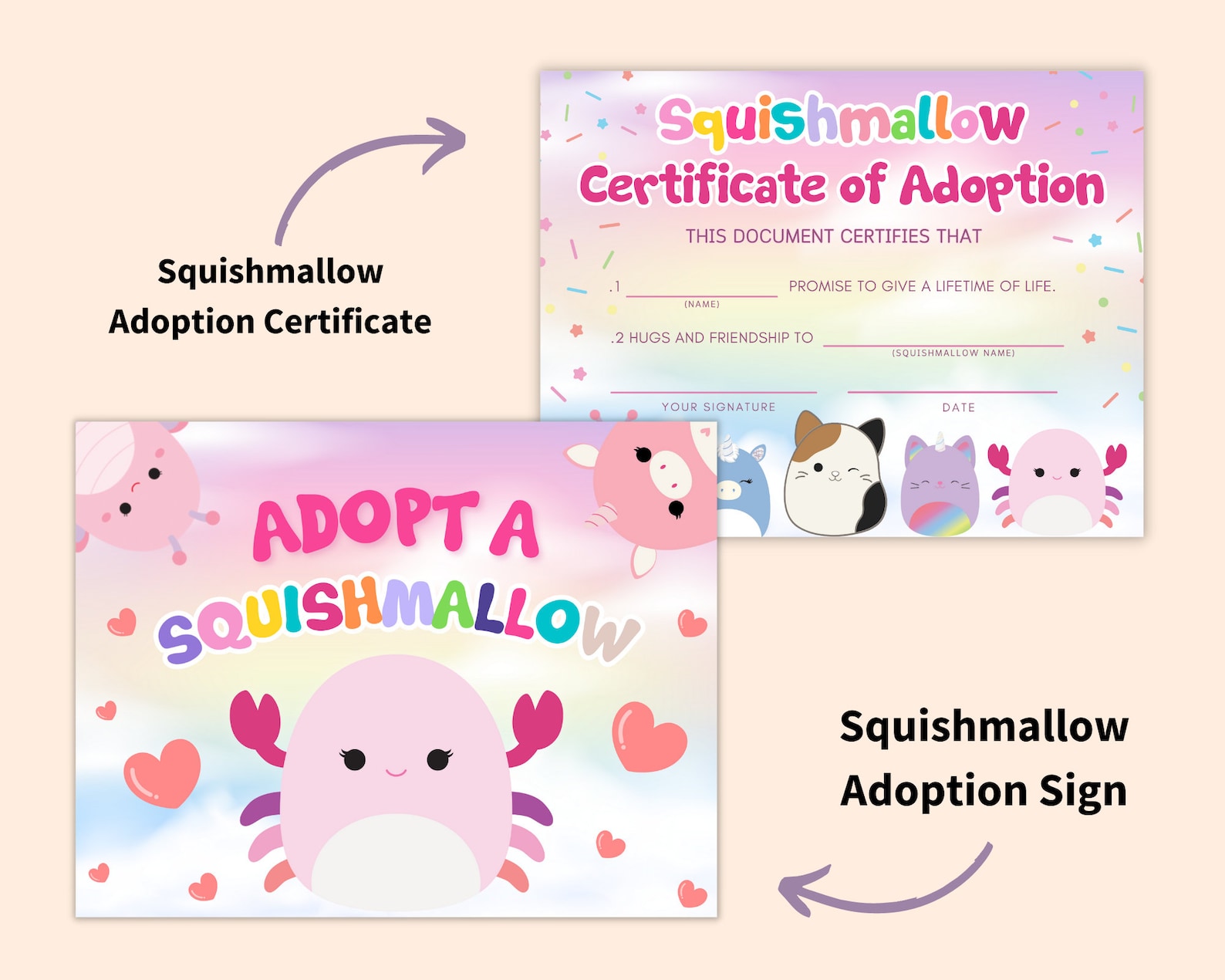 Editable Squishmallow Adoption Certificate Adopt a Squish - Etsy