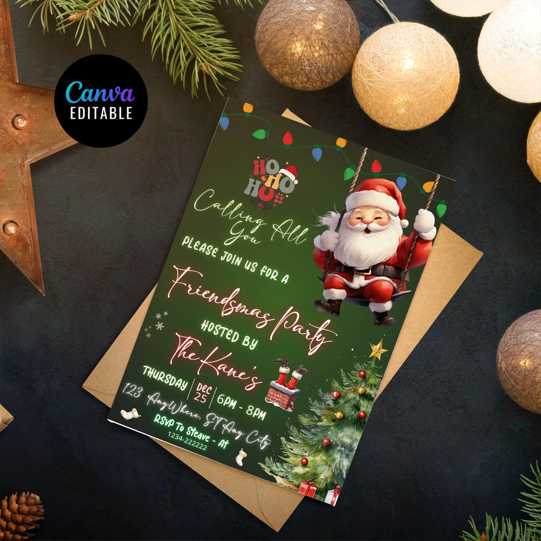 Friendsmas Funny Invitation Template, Editable Digital Christmas Invite ...