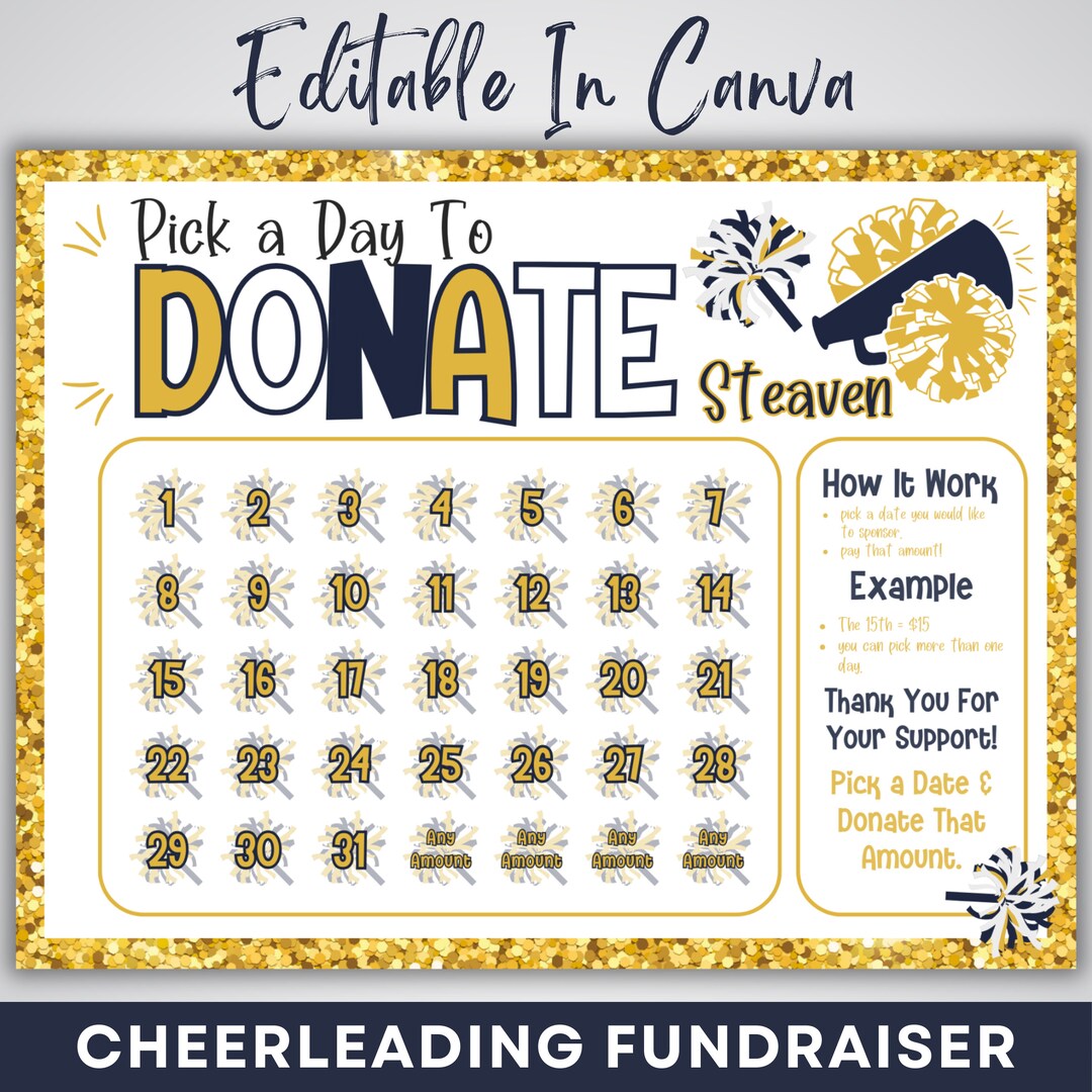 Cheerleading Fundraising Calendar, Pick a Date Donation Cheer Calendar ...