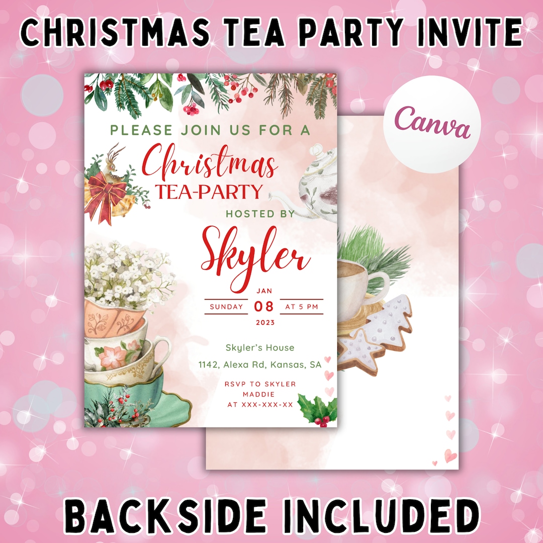 Christmas Tea Party Invitation, Holiday Tea Party Invitation Template ...