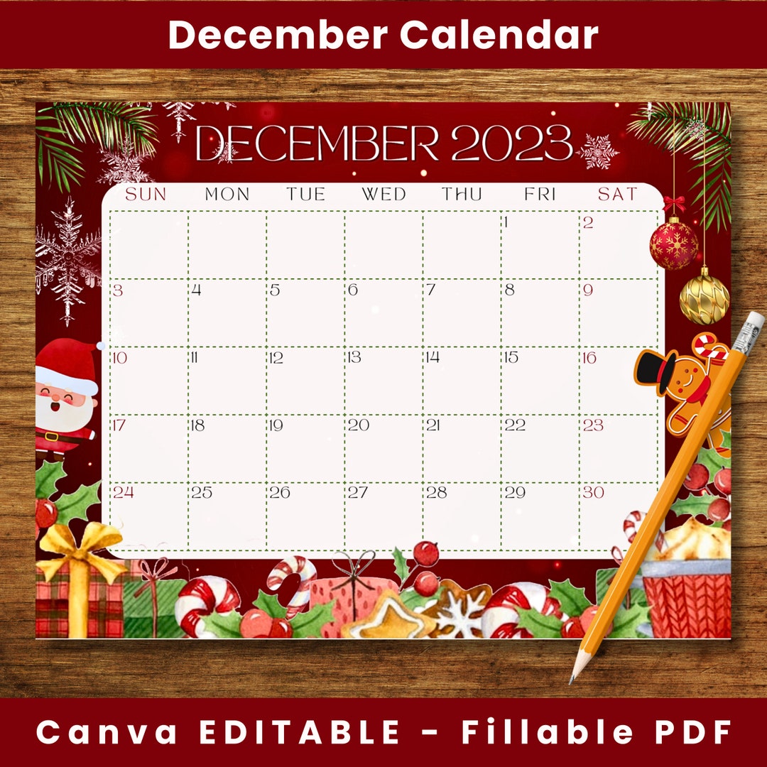 Fillable/editable December Calendar, Christmas Countdown Calendar 2023 ...