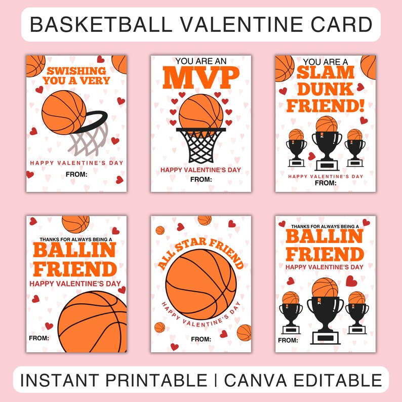 Basketball Valentine Card, Printable Valentines Basketball Cards ...