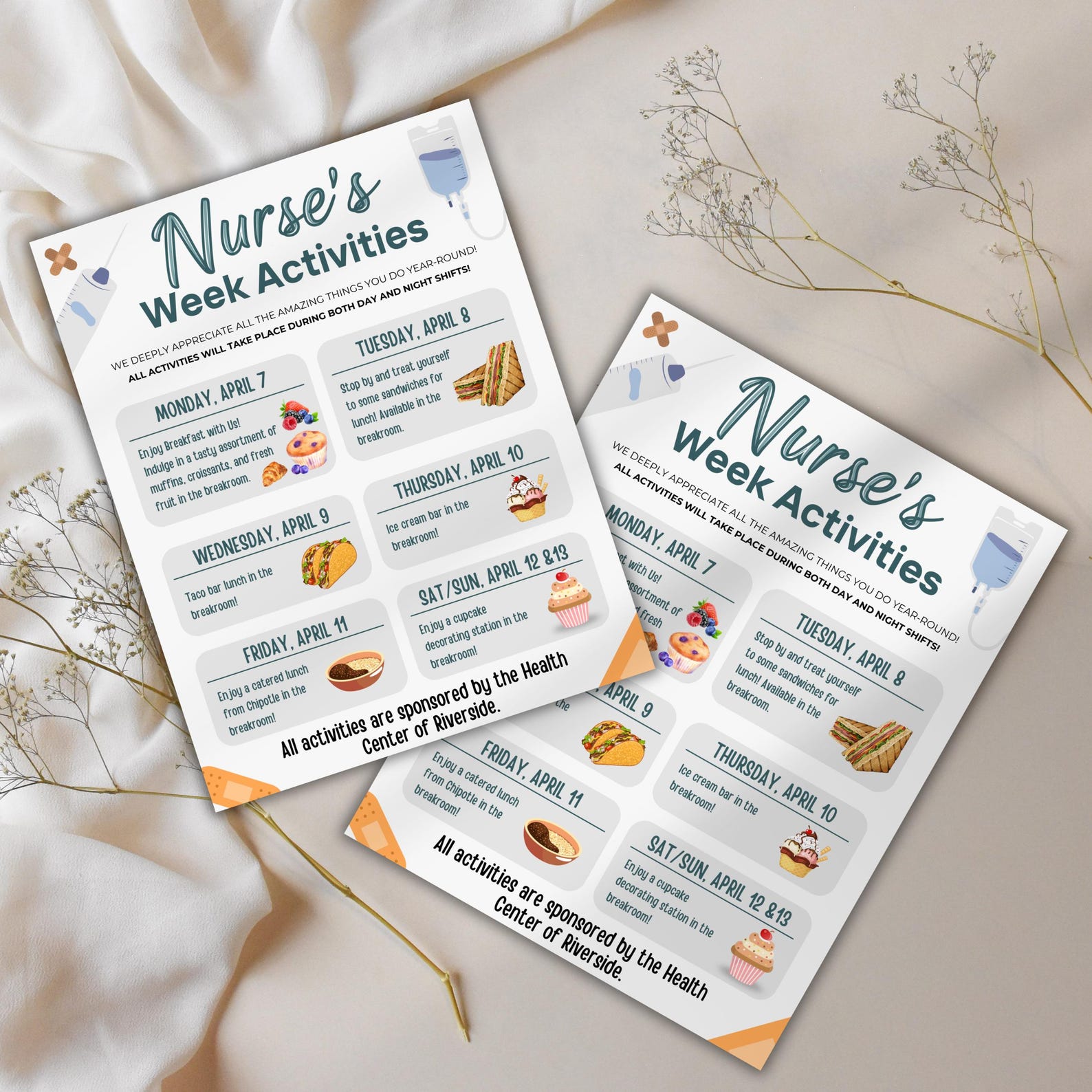 Printable Nurse Appreciation Week Schedule of Events (canva Editable ...