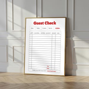 Editable Blank Guest Check List Poster, Guest Check Wall Art, Printable ...