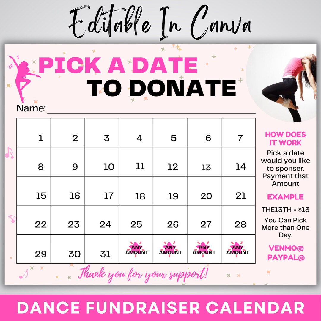 Editable Dance Template Pick a Date to Donate Fundraiser, Fill My ...