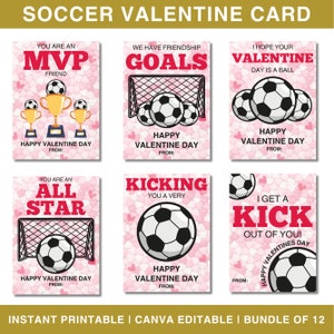 12 Soccer Valentine Cards, Soccer Boy Valentine Cards, Printable Kids ...