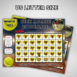 Softball Pick a Date to Donate, INSTANT DOWNLOAD, Fundraiser, Pay the ...