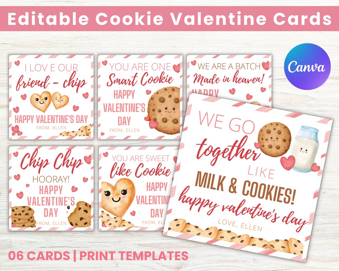 EDITABLE Cookie Valentine Cards,school Valentine Cookie,valentines Day ...