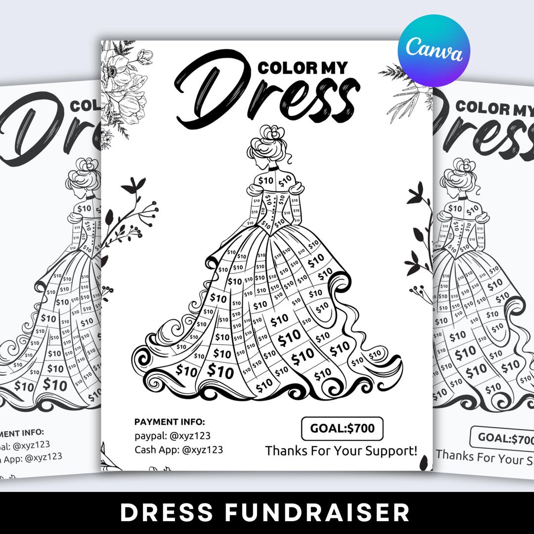 Fill My Dress Fundraiser, Color My Dress Fundraiser Template, Pay for ...