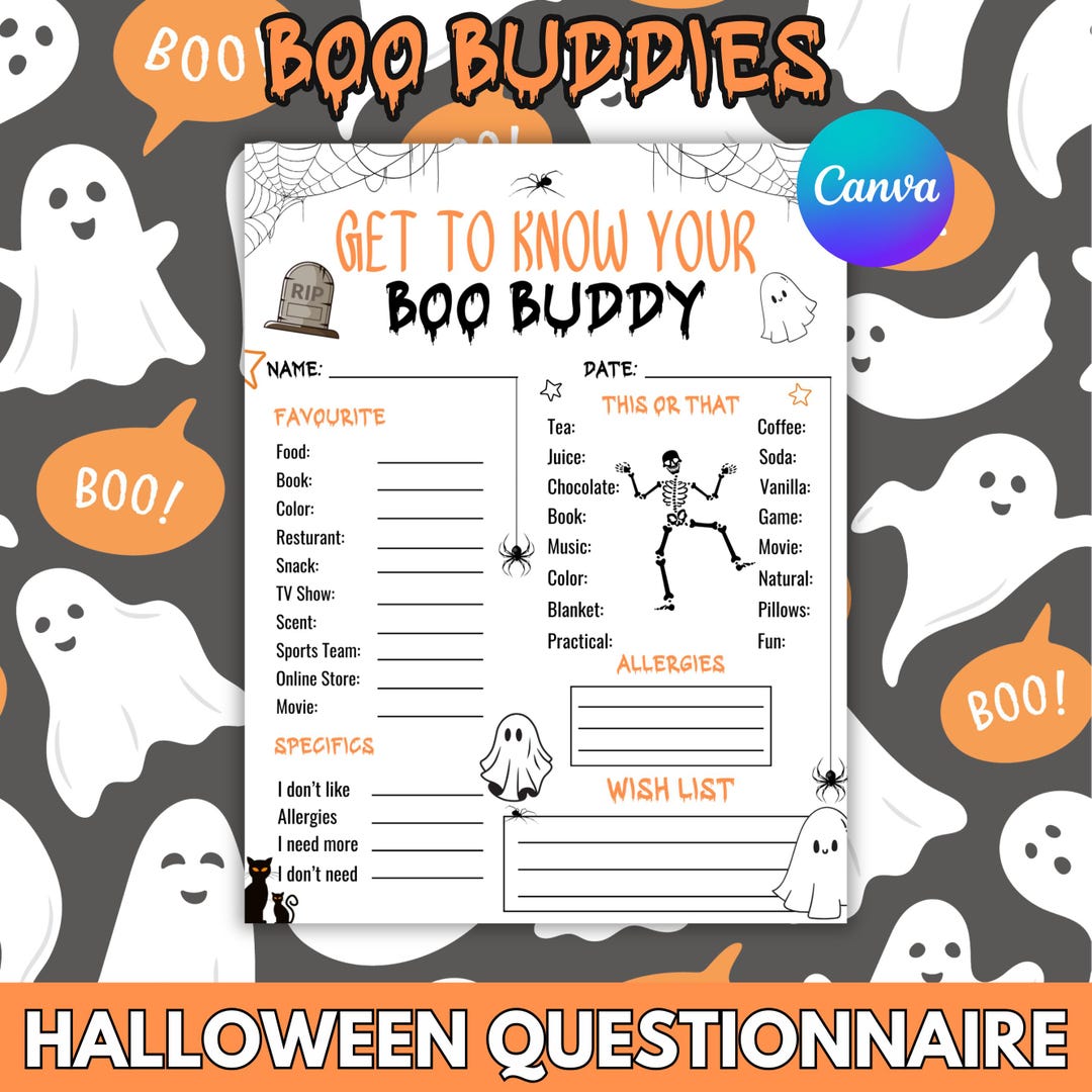 Editable Halloween Questionnaire Template, Get to Know Your Boo Buddy ...