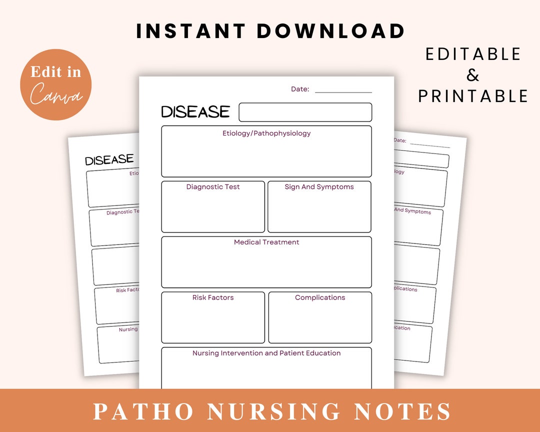 Patho Nursing Notes Nursing Guide Template Patho Template - Etsy