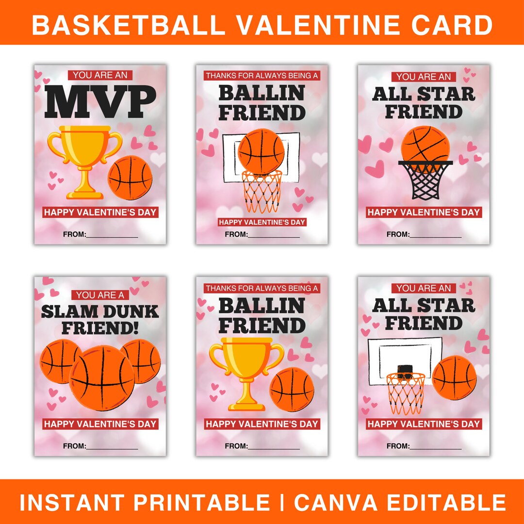 Basketball Valentine Card, Printable Valentines Basketball Cards ...