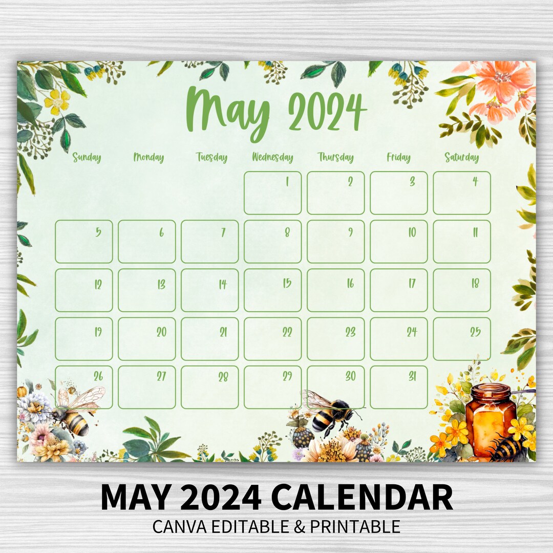 Editable May 2024 Calendar, Printable Monthly Planner, Home and School ...