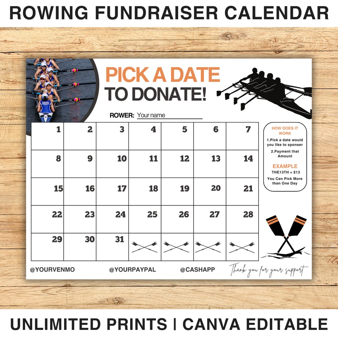 Rowing Fundraising Calendar, Pick a Date Donation Rowing Calendar ...