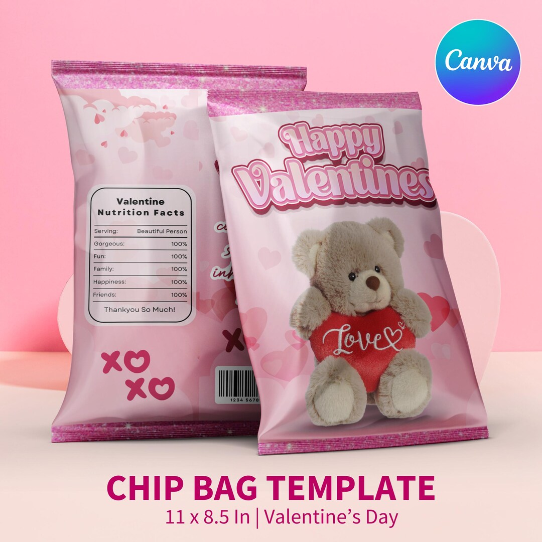 Valentines Chip Bag Template, Valentines Day Party Bag, Chip Bag ...