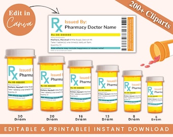 Prescription Label Template Editable RX Bottle Label Template Party ...