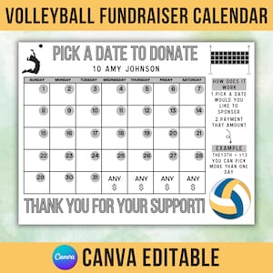 Volleyball Fundraising Calendar, Pick a Date Donation Volleyball ...