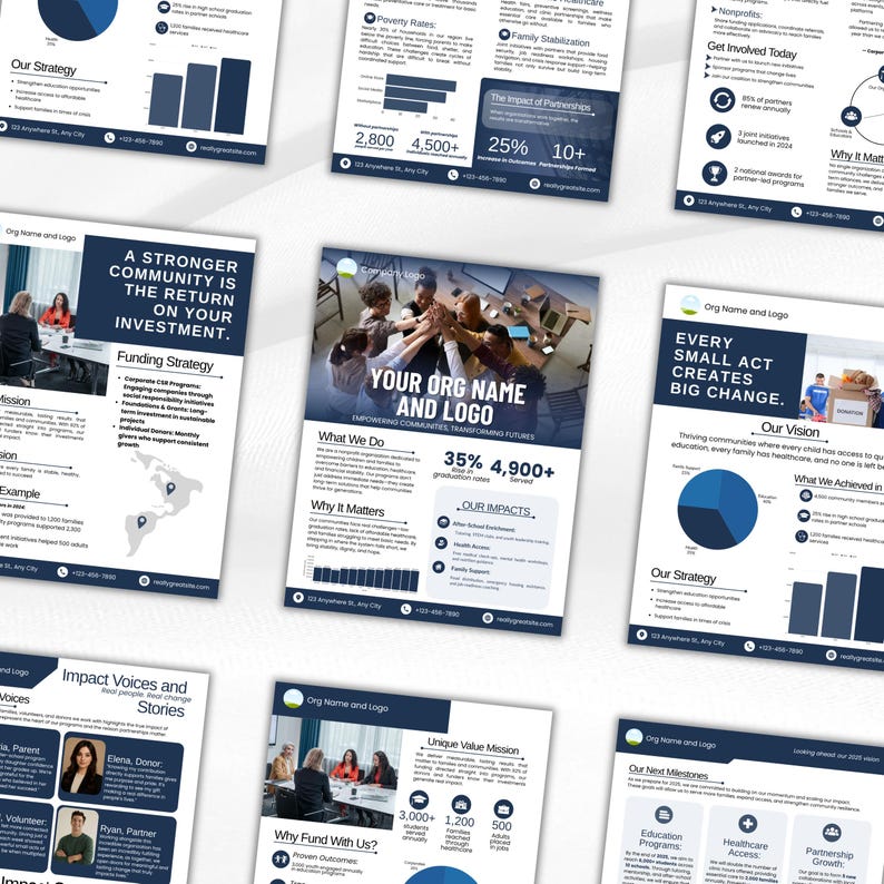 One Pager Nonprofit Canva Templates, Editable Impact Report, Corporate ...