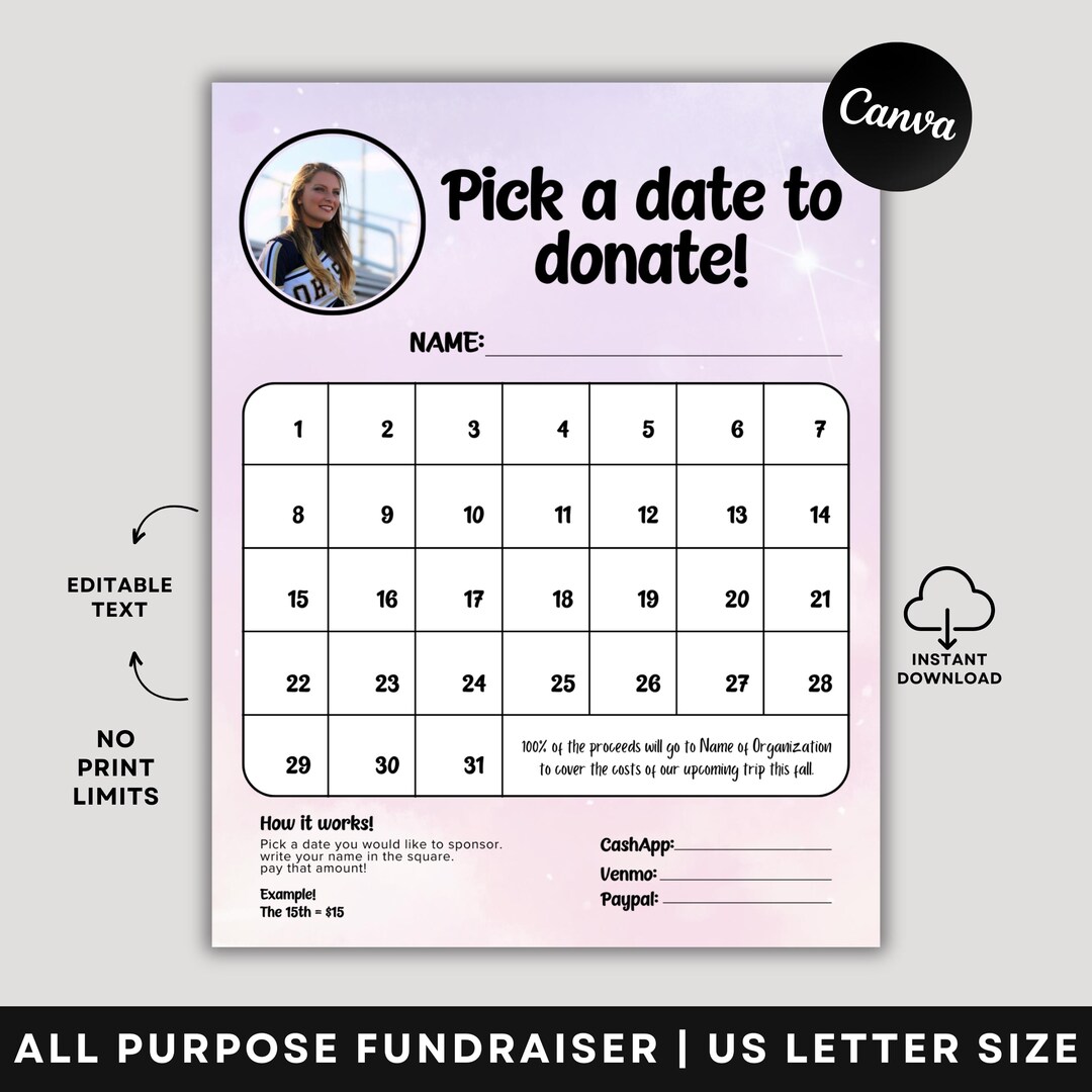 All Purpose Fundraiser Calendar, Pick A Date to Donate, Calendar ...
