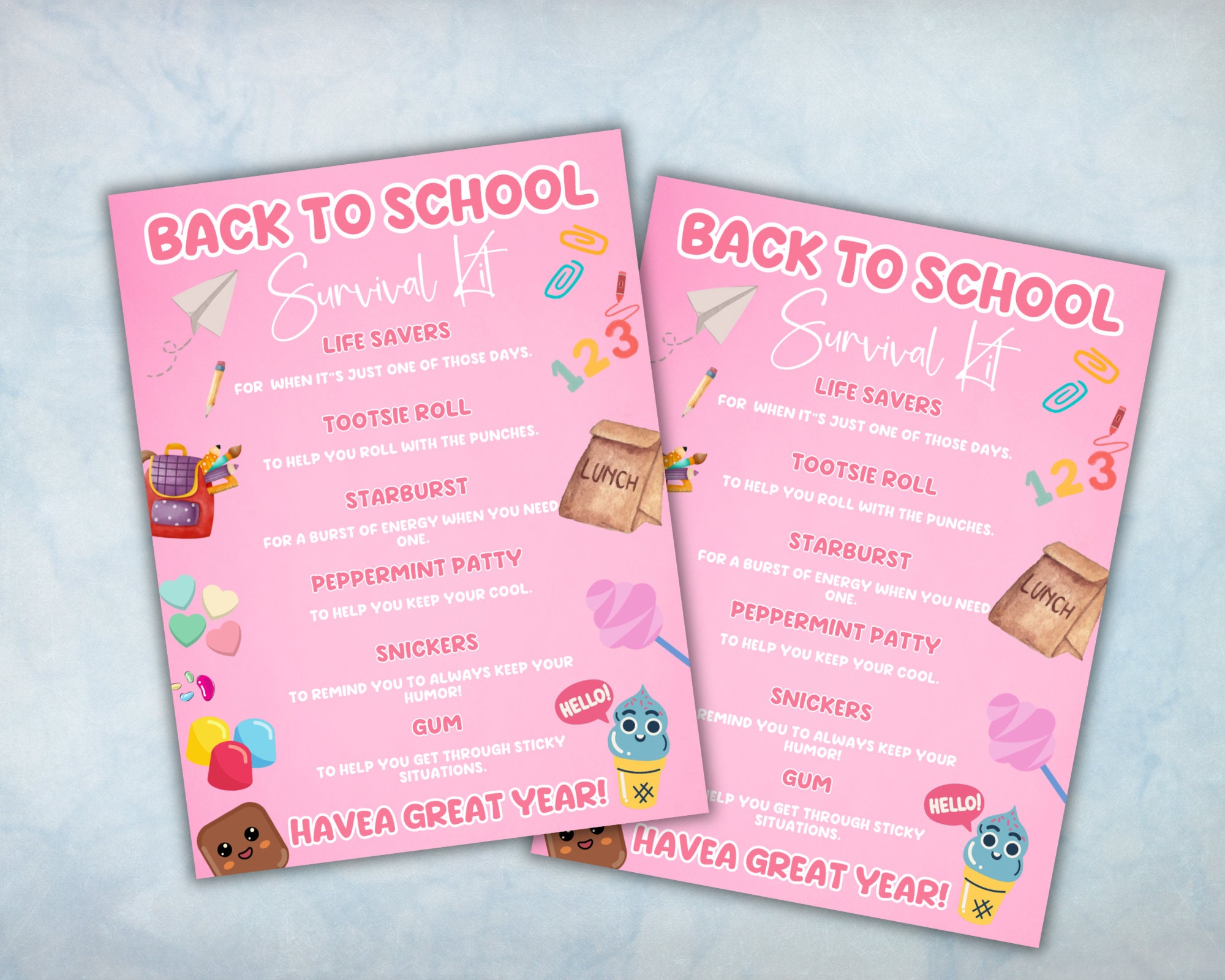 EDITABLE Back to School Survival Kit Gift Tags Back to - Etsy