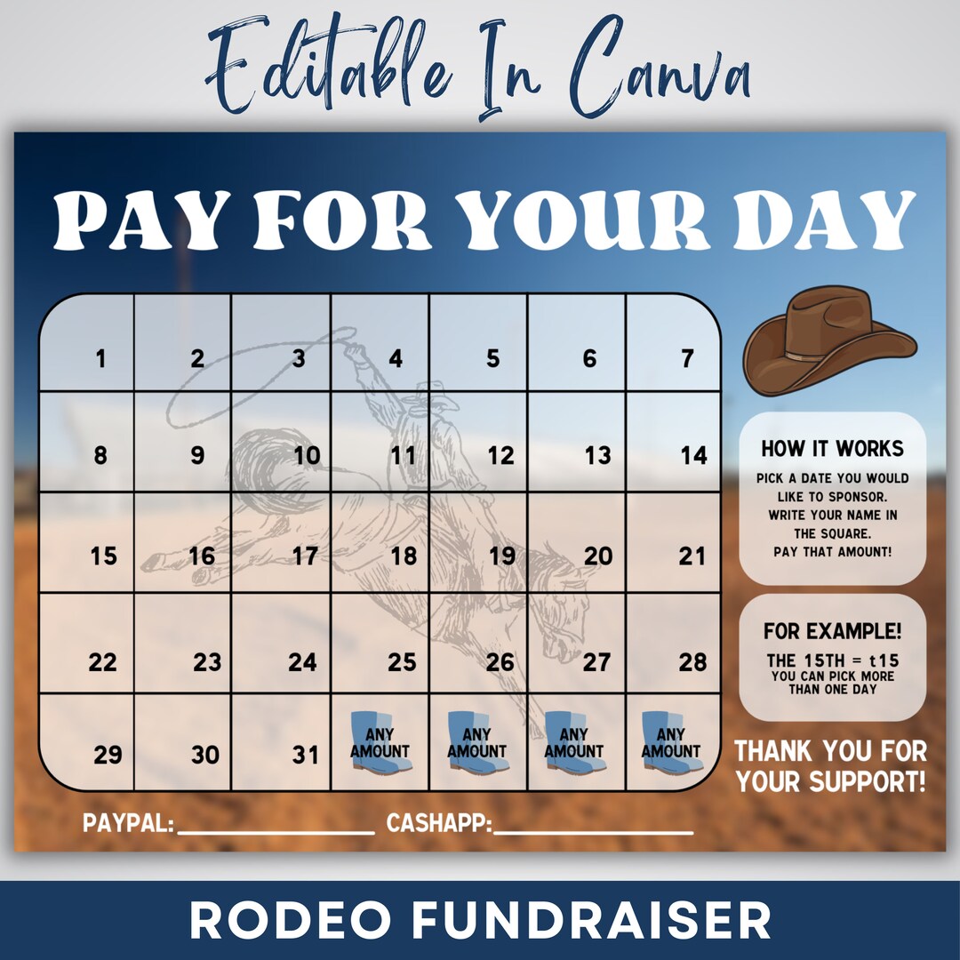 Rodeo Fundraiser Calendar, Rodeo Fundraiser Board, Horse Riding Match ...