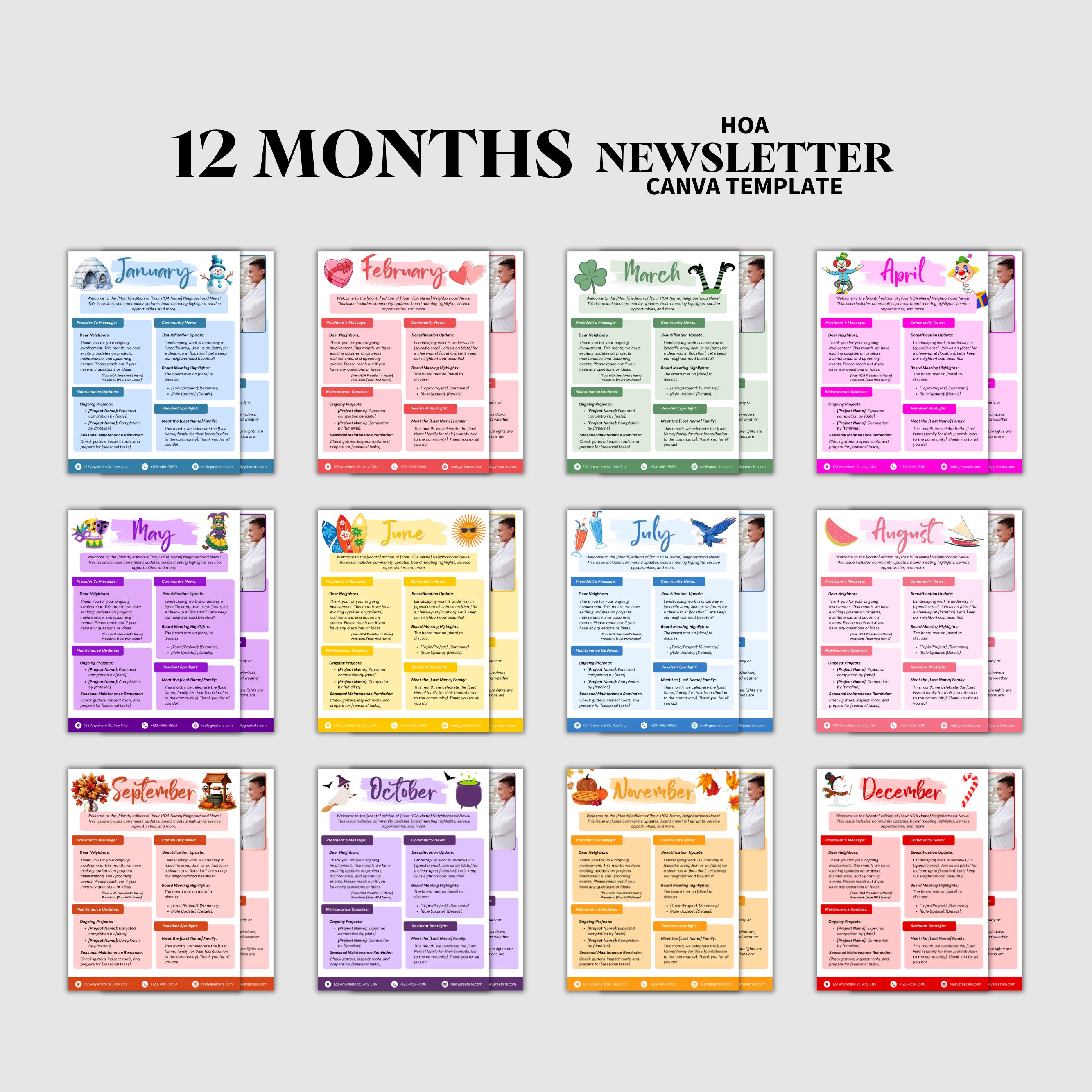 12 Months Newsletter Bundle for HOA, 24 Pages Community Newsletter ...