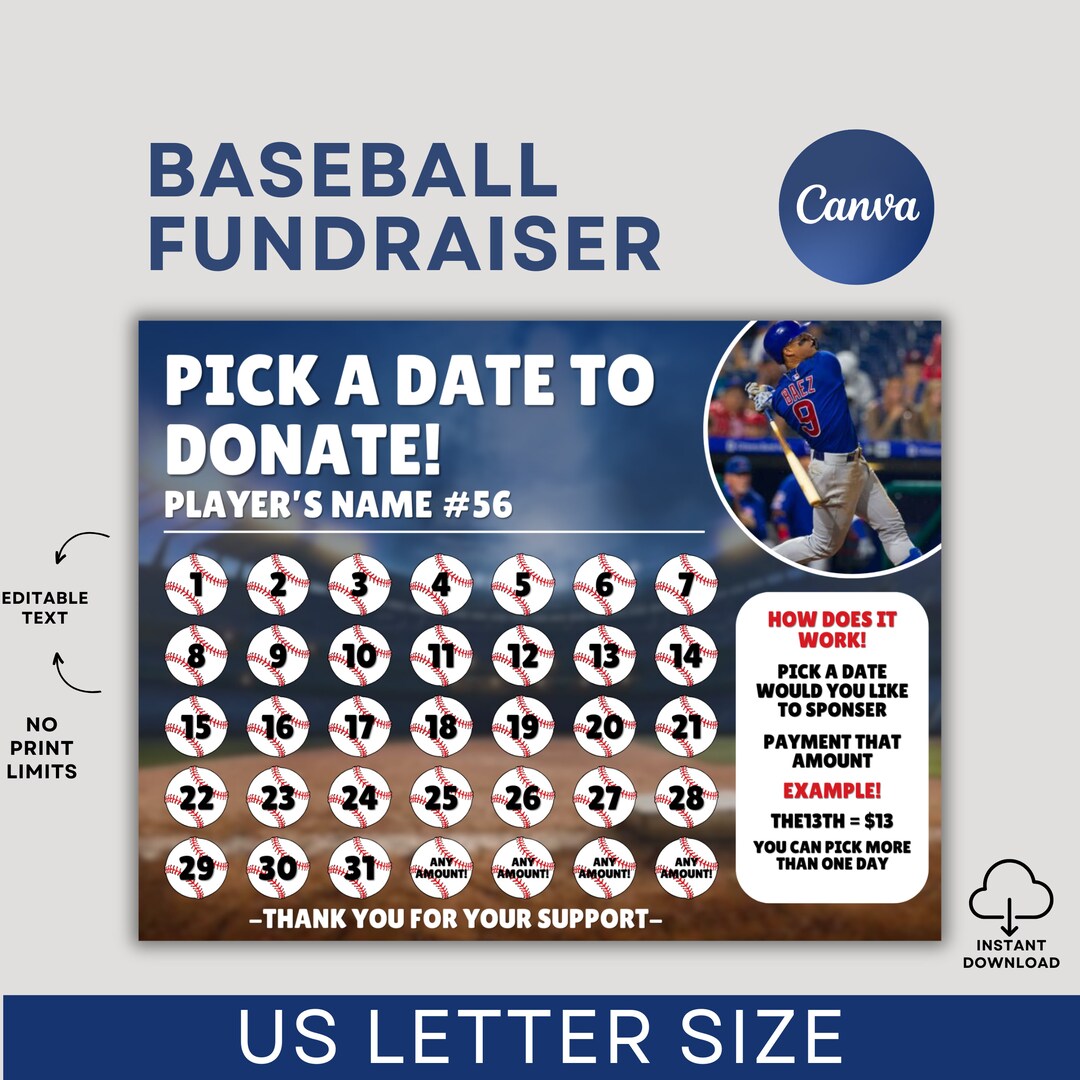 Baseball Pick a Date Donation, Baseball Fundraiser Calendar Template ...