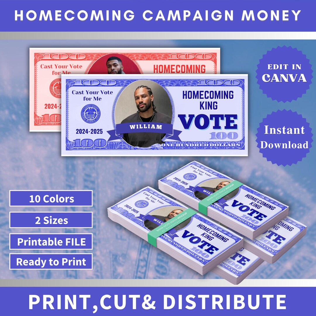 Homecoming 100 Dollar Bills Vote for Me Campaign Money, Homecoming King ...