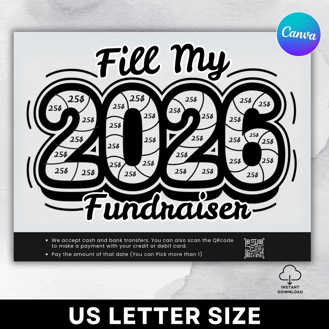 Fill My 2026 Fundraiser Template, Editable Year 2026 Black Out Board ...