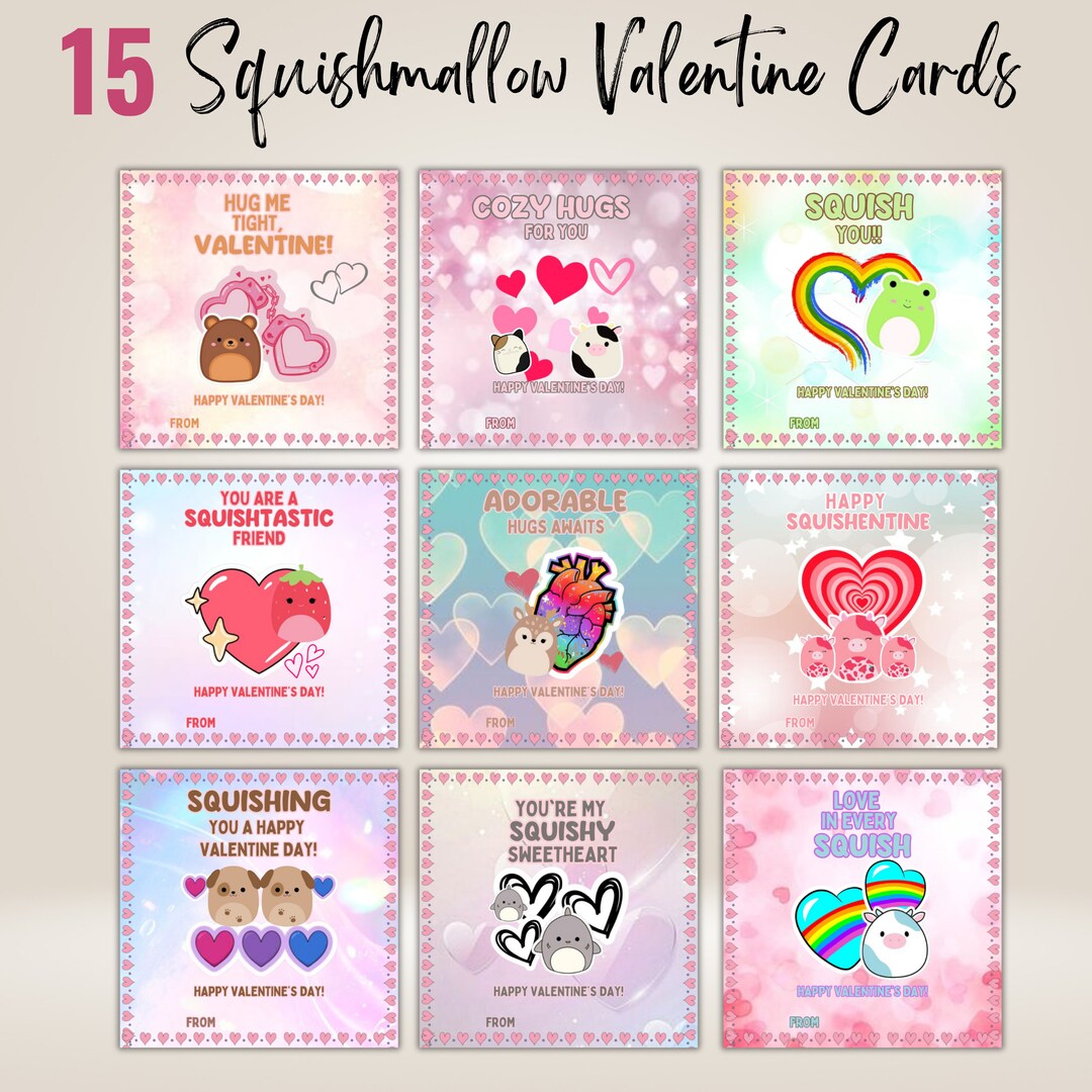 15 Squishmallow Valentine Cards, Squishmallow Party Cards for Kids ...