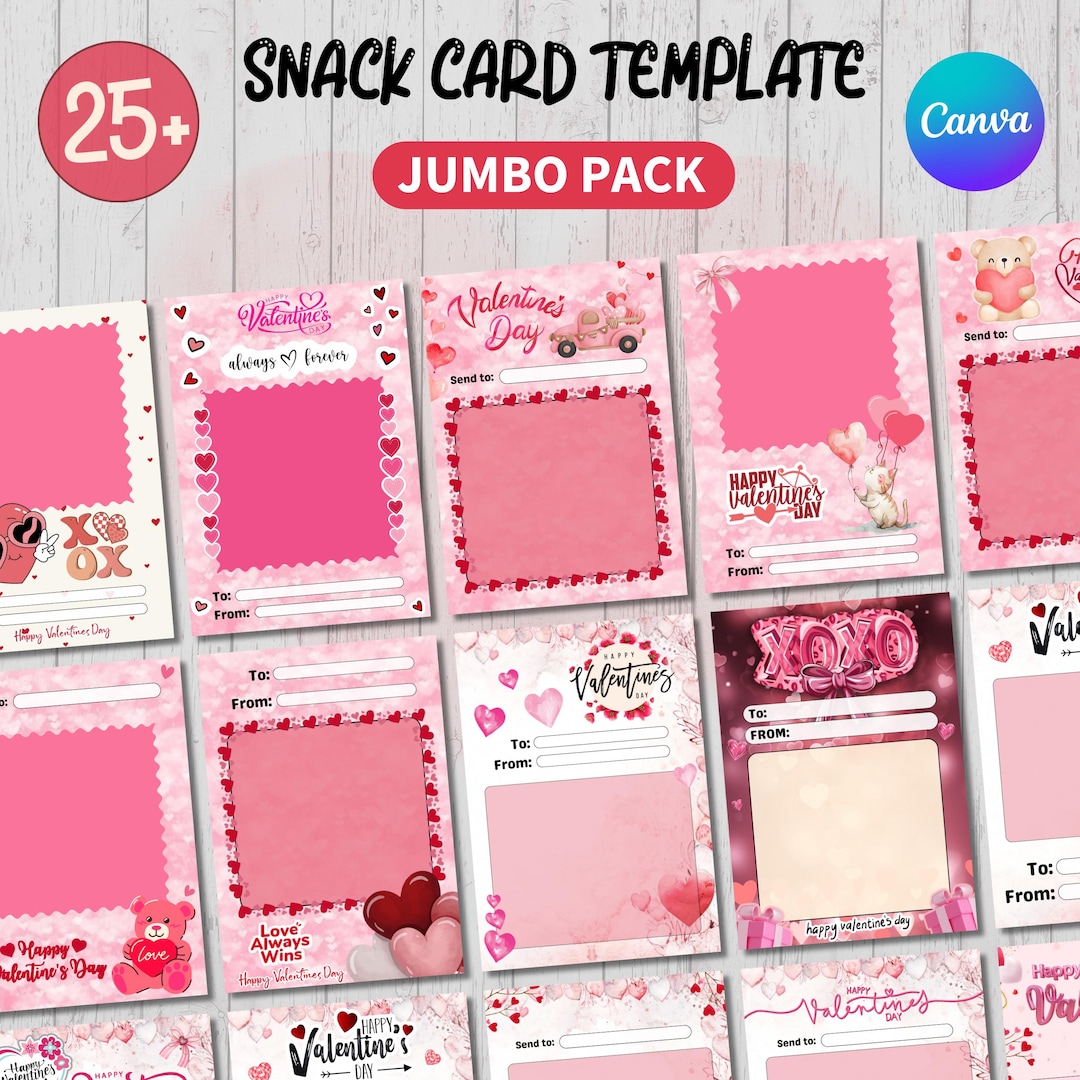 Valentine's Day Jumbo Snack Card Canva Template, Jumbo Treat Card ...