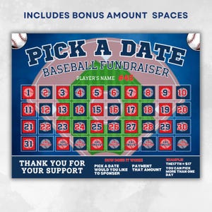 Baseball Calendar Fundraiser Bundle, Editable Pick a Date to Donate ...
