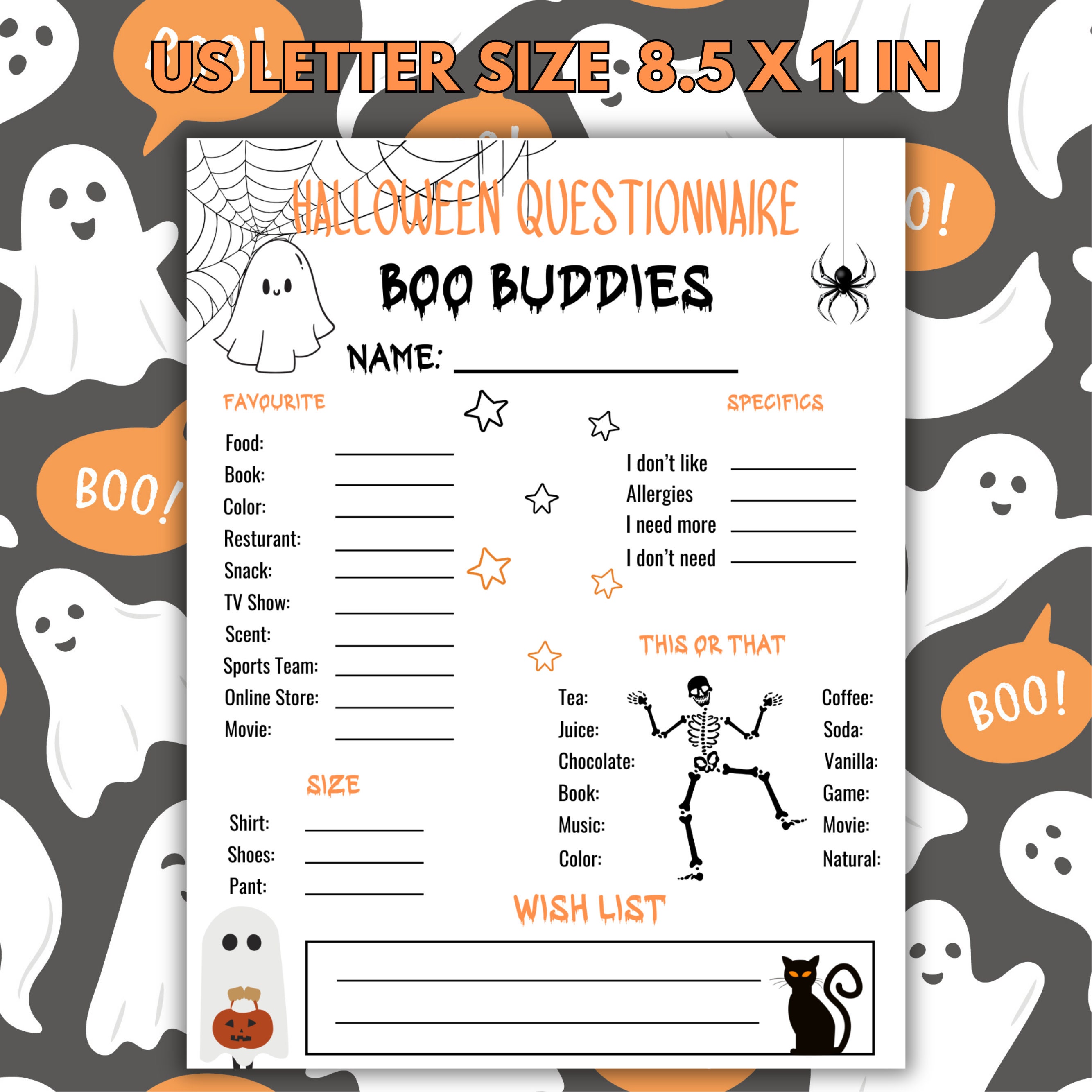 Boo Basket Questionnaire, Halloween Boo Buddy Gift Exchange, Printable ...
