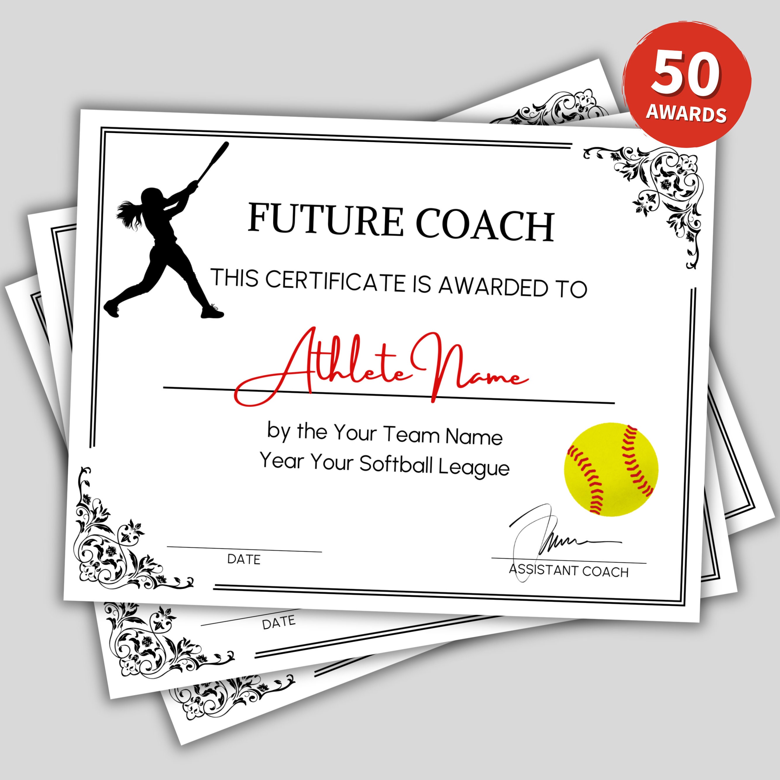 Editable Softball Award Certificate, Softball Award Printable, Softball ...
