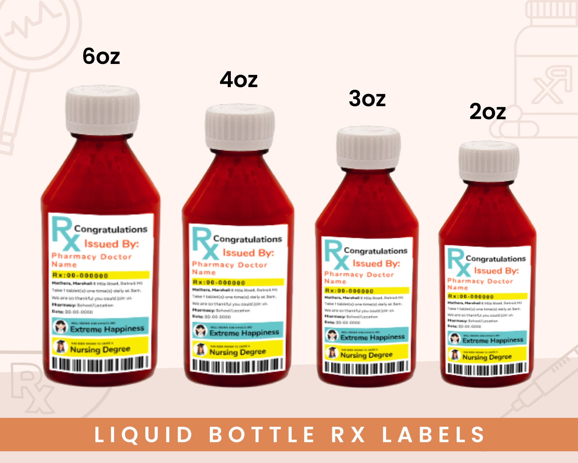 Liquid Bottle RX Labels Prescription Bottle Prescription - Etsy