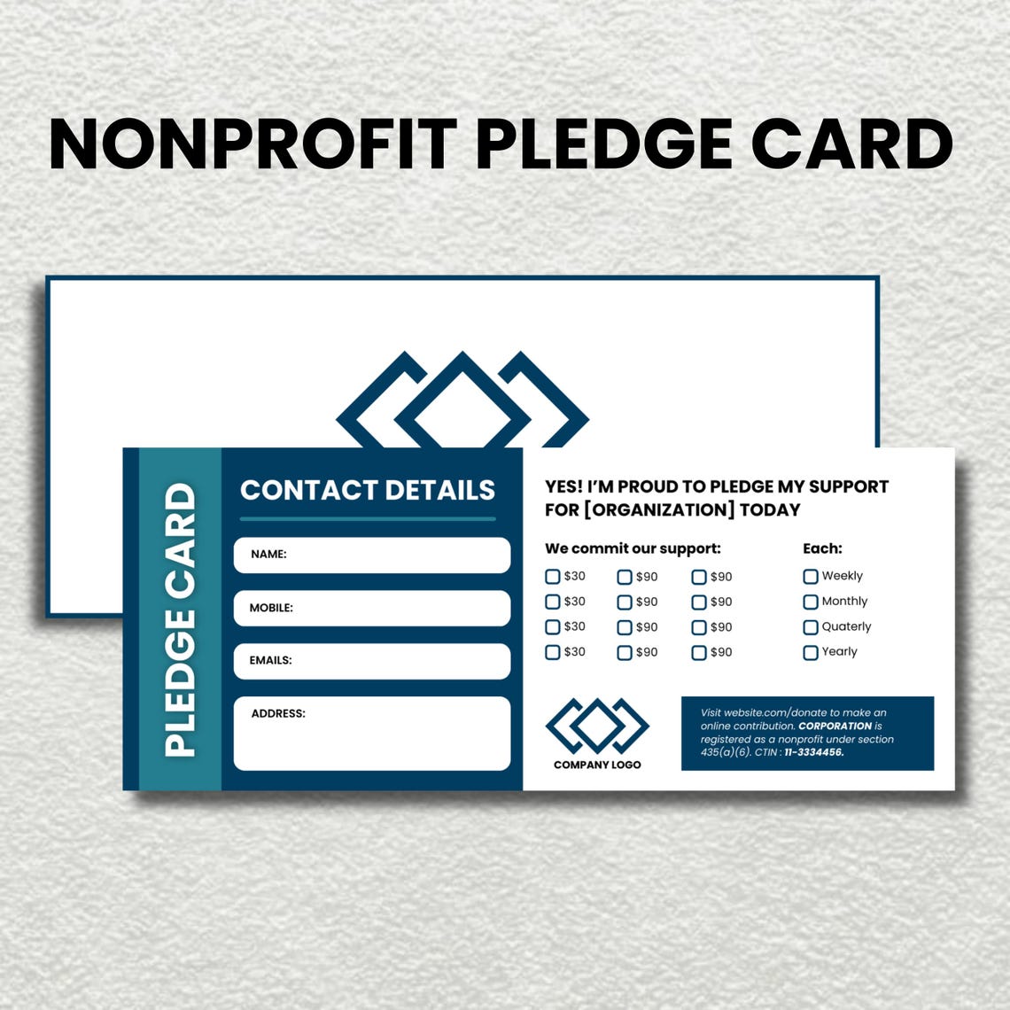Nonprofit Pledge Card Template, Editable Donation Card, Nonprofit ...