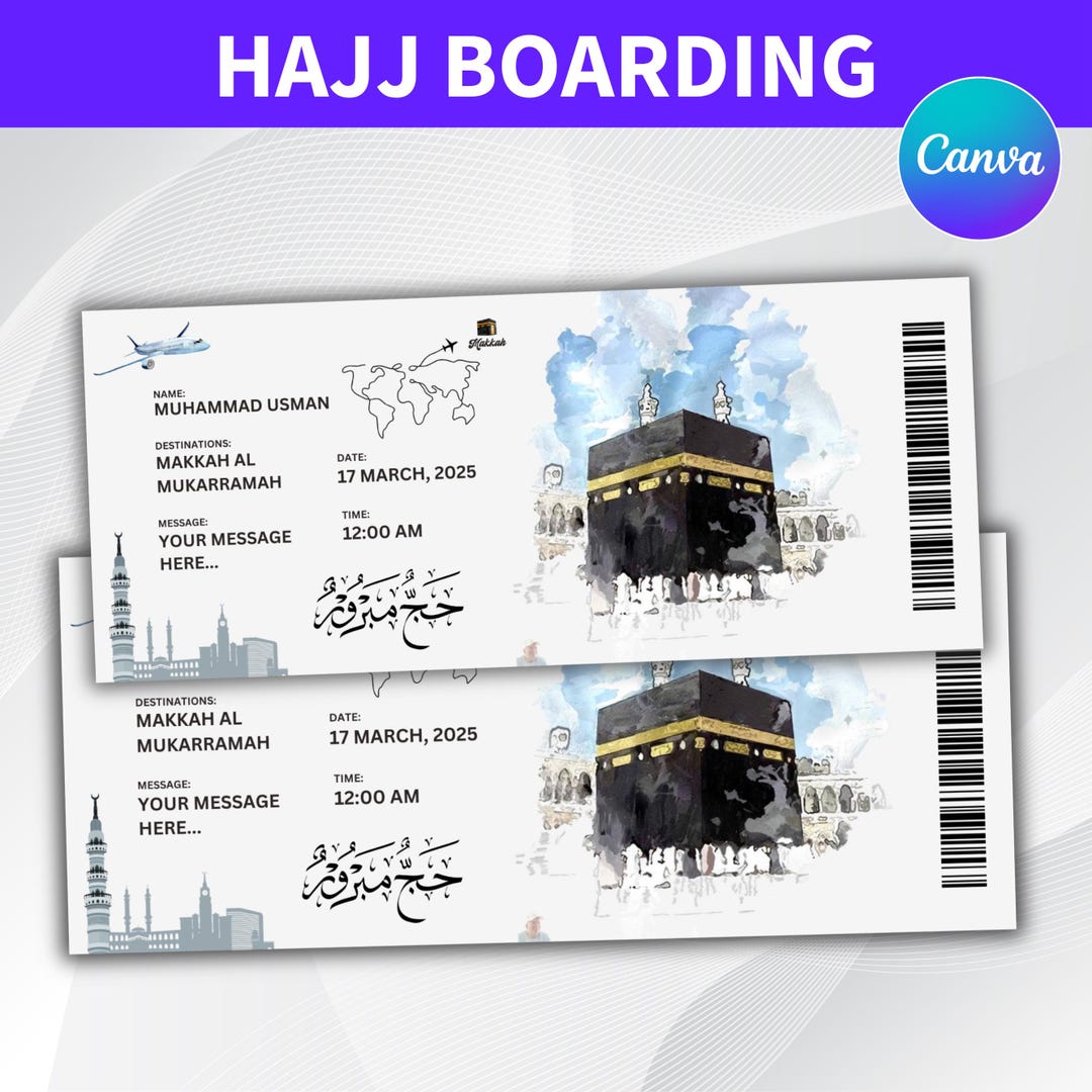 Hajj Boarding Pass, Editable Umrah Mubarak Boarding Pass, Hajj Plane ...