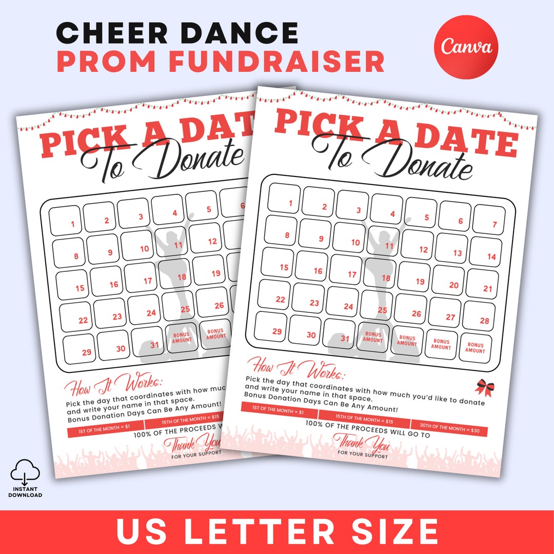 Cheer Dance Prom Fundraising Calendar, Pick a Date Donation Prom ...