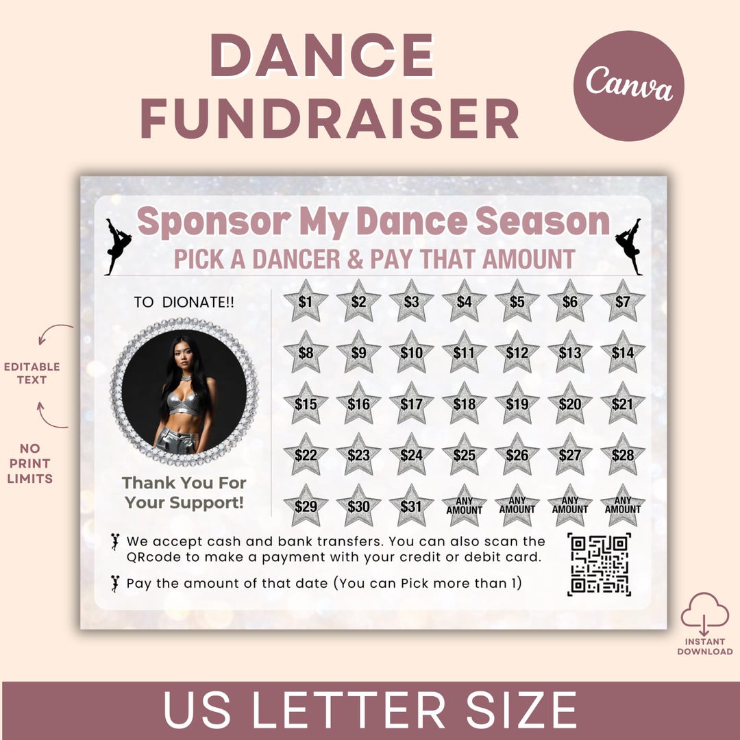 Dance Fundraising Calendar, Editable Dance Competition Fundraiser, Pick ...
