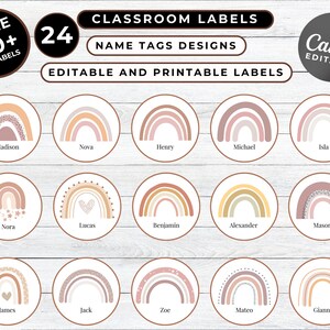 Boho Rainbow Circle Classroom Labels, Printable Classroom Name Labels ...