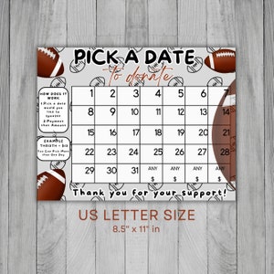 Editable Football Fundraiser Calendar, Pick A Date to Donate, Football ...