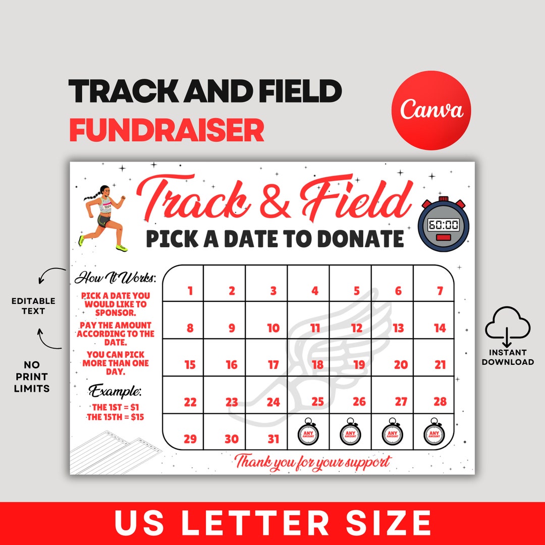 Editable Track and Field Football Fundraiser Calendar Pick a Date ...