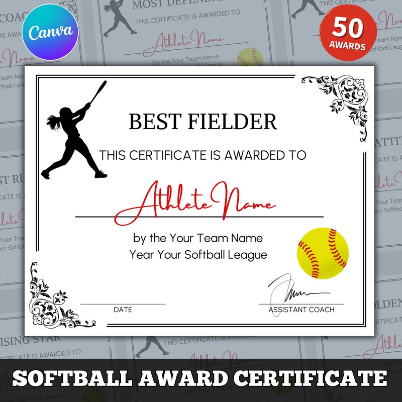 Softball Award Template - Etsy