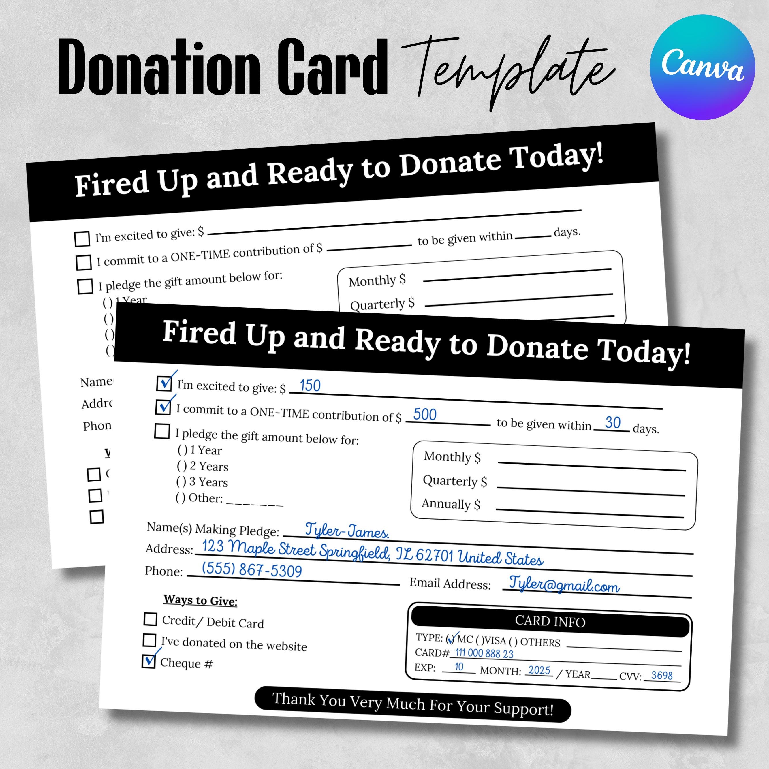 Printable Donation Card Canva Template, Donation Cards, Donation ...