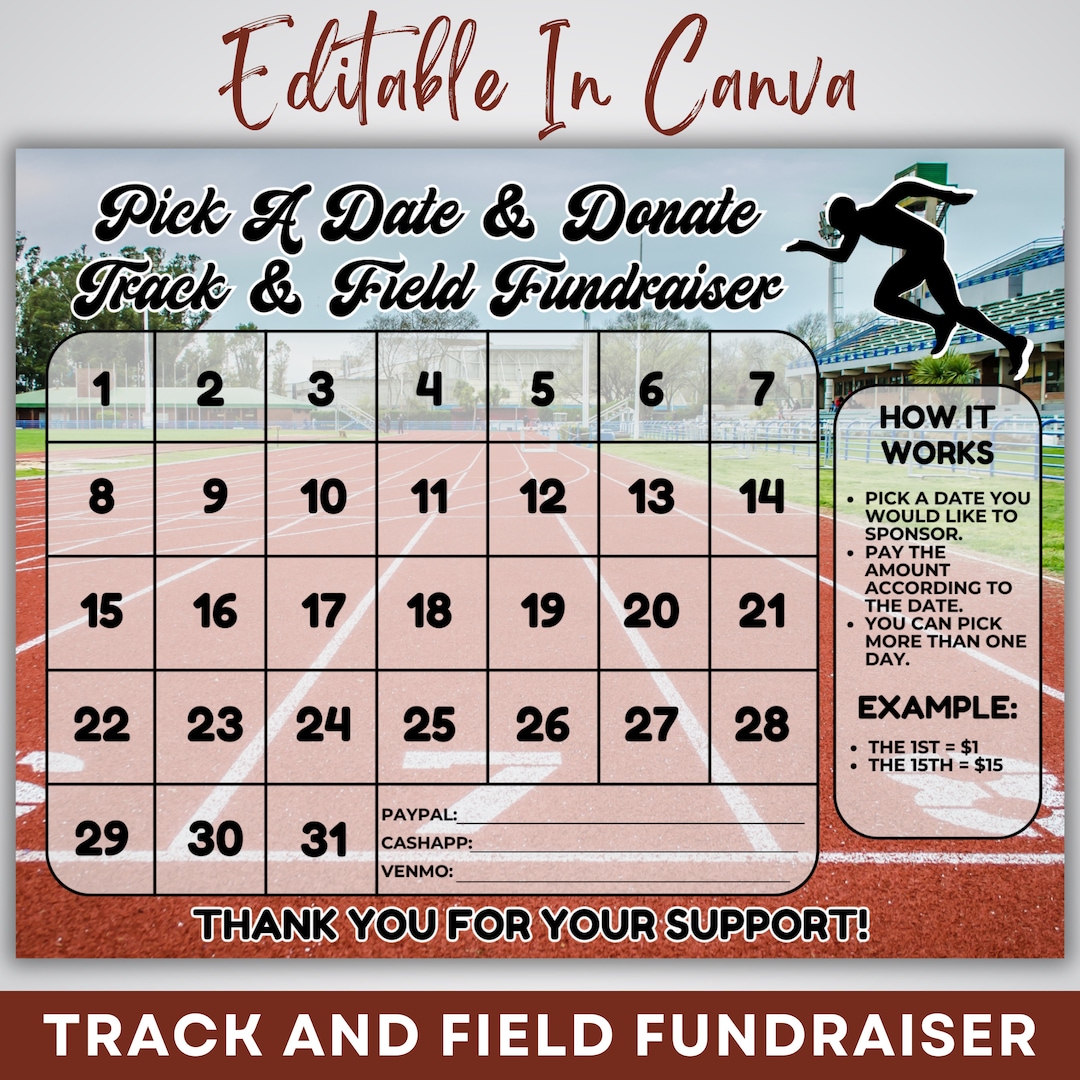 Editable Track and Field Football Fundraiser Calendar Pick a Date ...