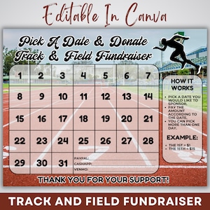 Editable Track and Field Football Fundraiser Calendar Pick a Date ...