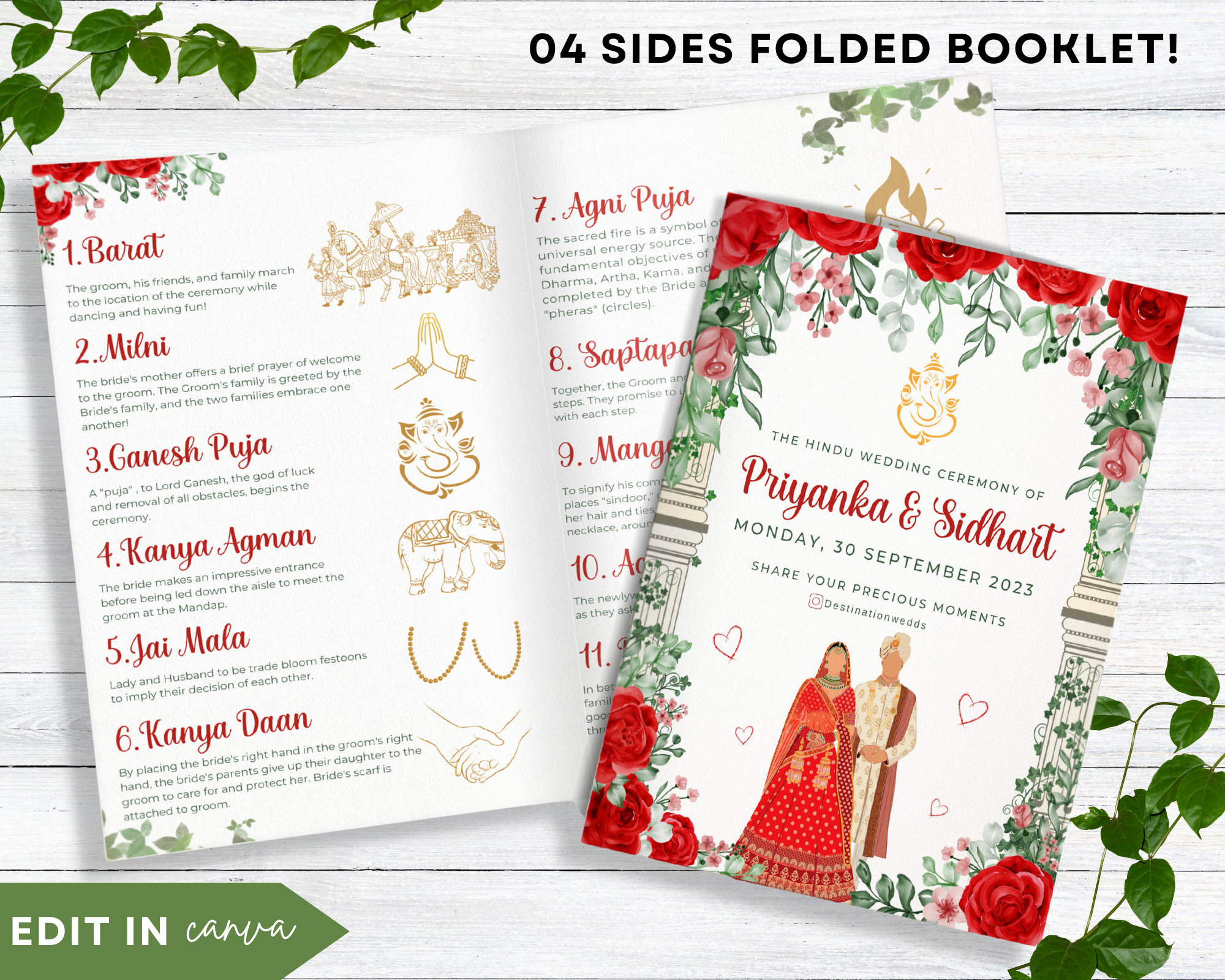 Indian Wedding Invitation Hindu Ceremony Program & Indian - Etsy