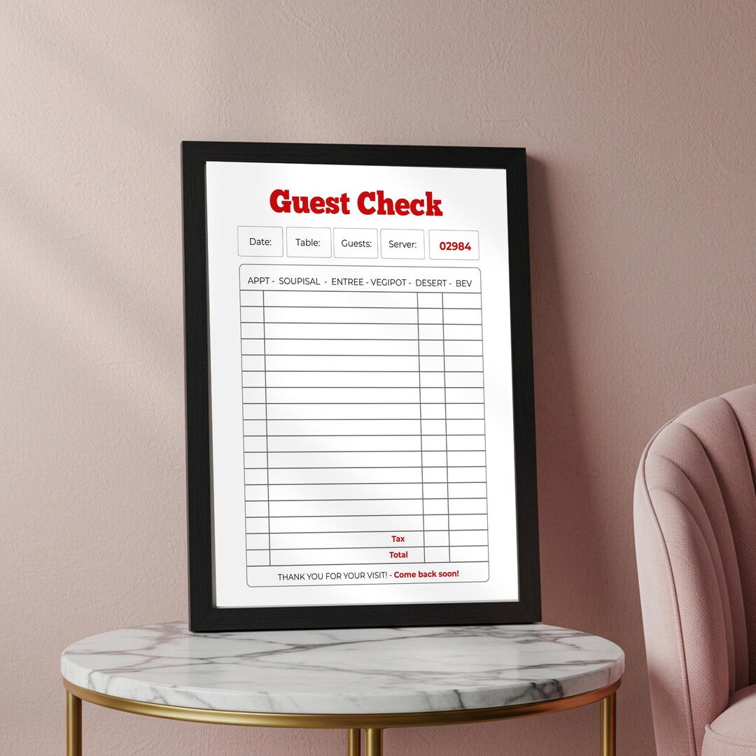 Editable Blank Guest Check List Poster, Guest Check Wall Art, Printable ...