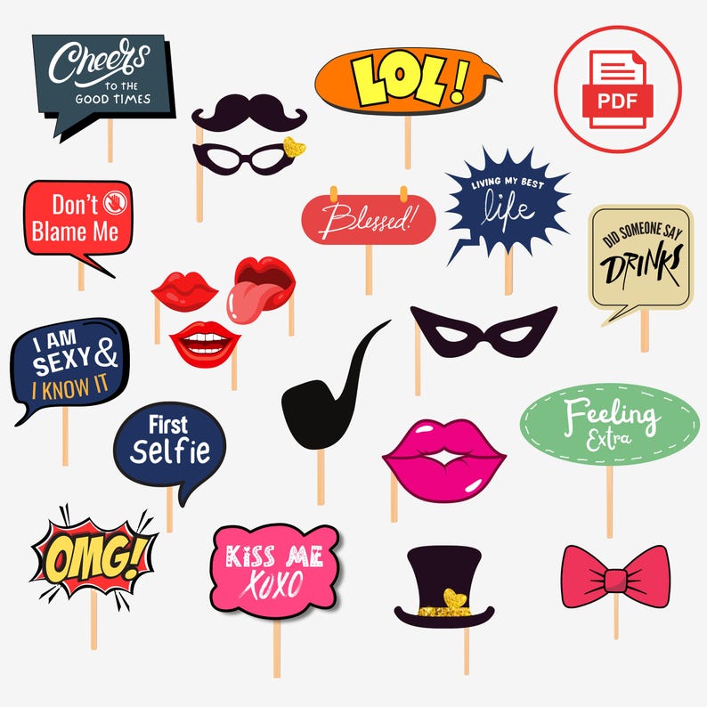 360 Photo Booth Props, Printable Party Photo Booth Props, Funny Photo ...